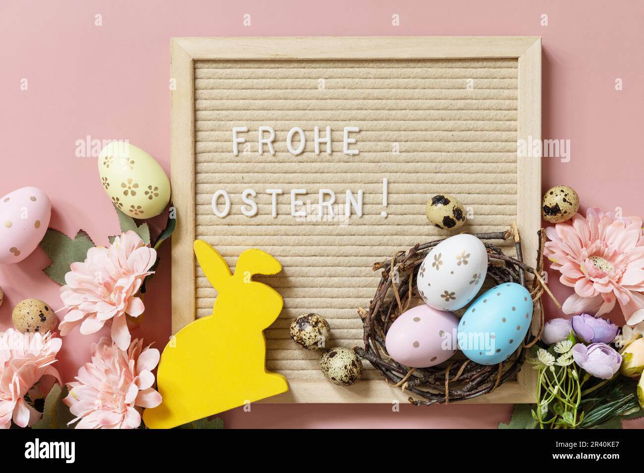 Frohe Ostern - Happy Easter in german greeting, Easter eggs and spring ...