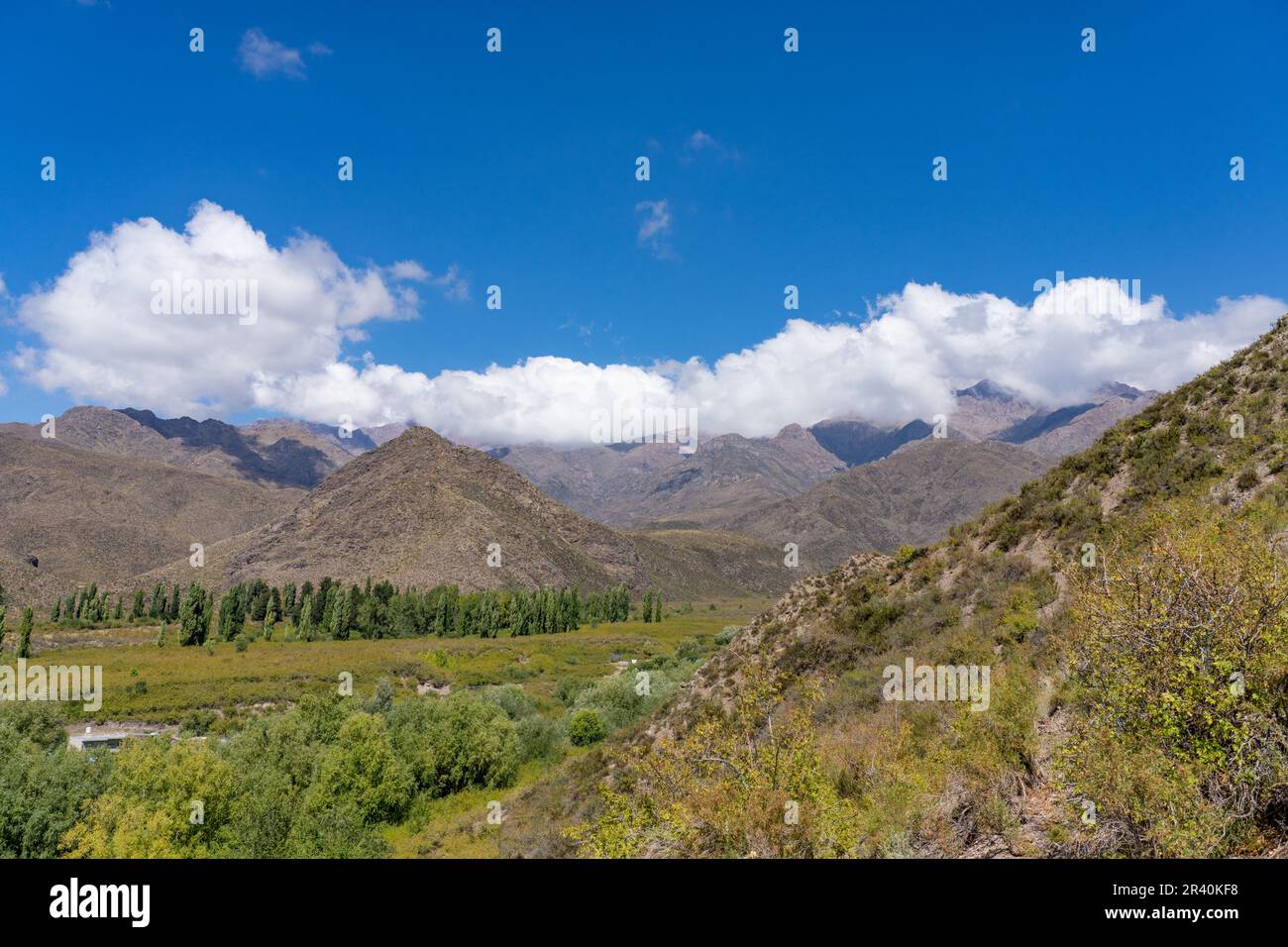 The foothills of the Andes and the valley of Pamapa del Durazno at ...