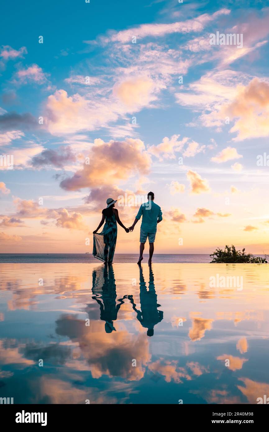 Couple on vacation at the tropical Island of St Lucia, men and woman ...