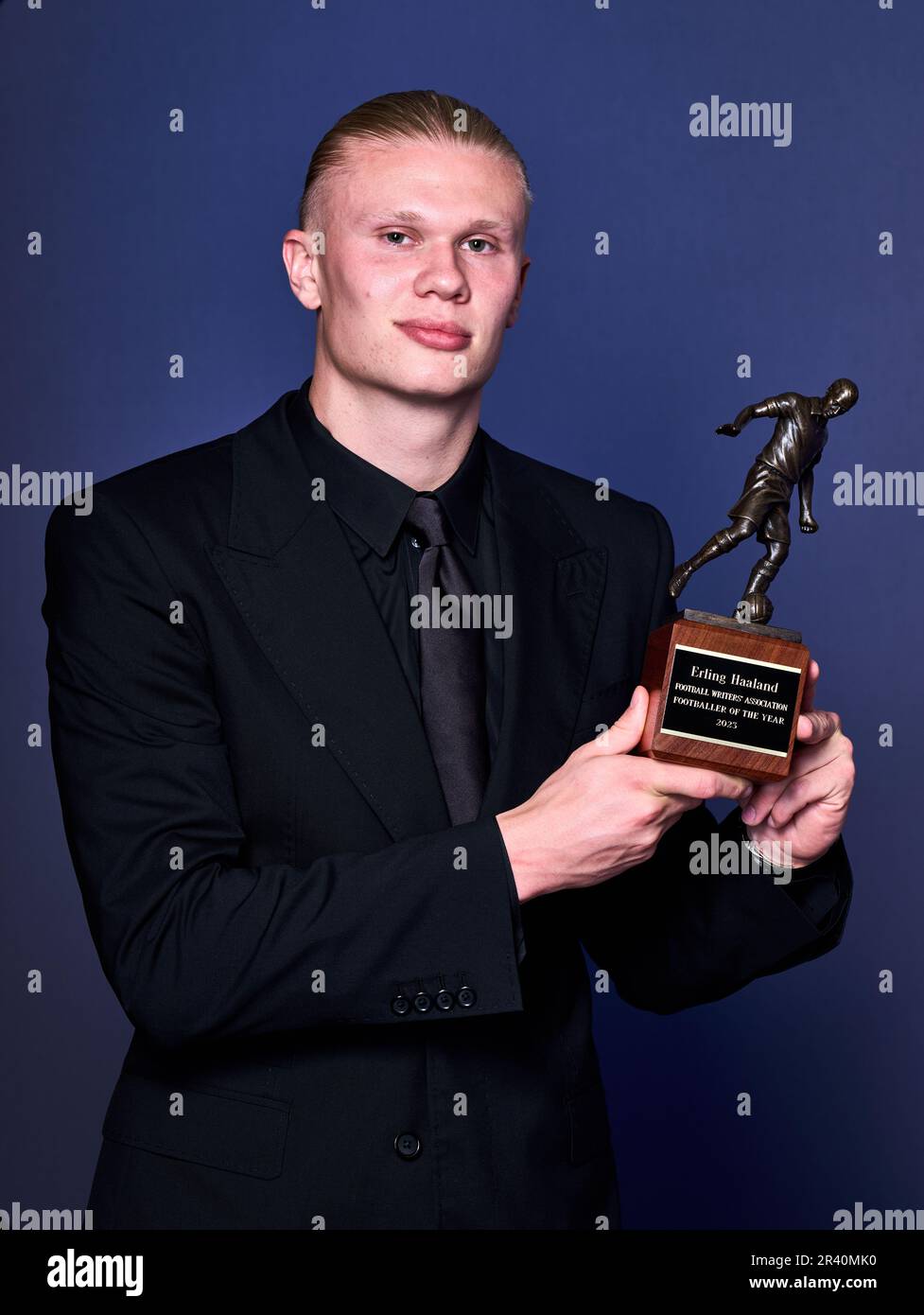 Erling Haaland with his FWA footballer of the year trophy during the ...