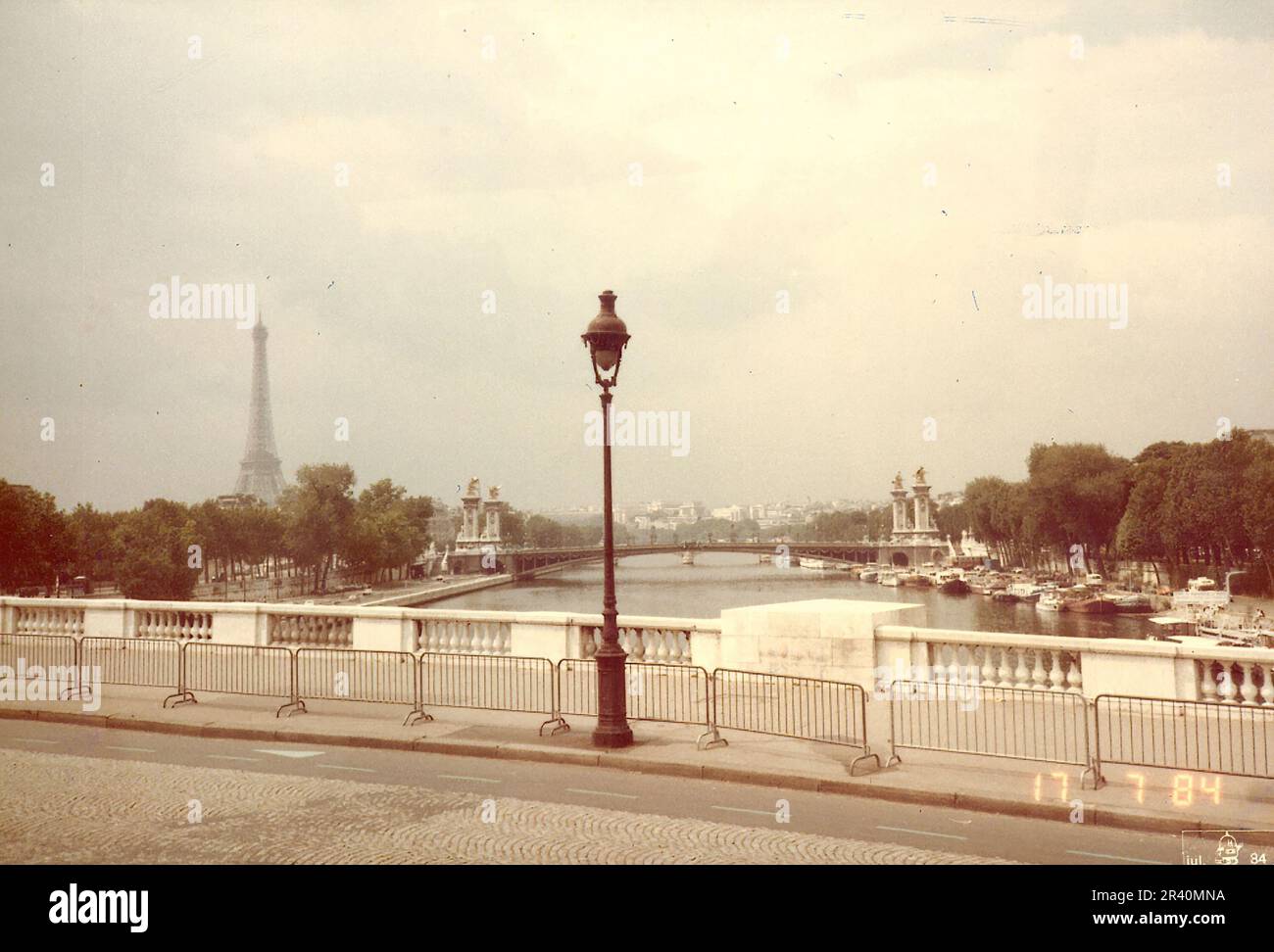 Vintage view of bridges over Seine River in Paris, France, captured in ...