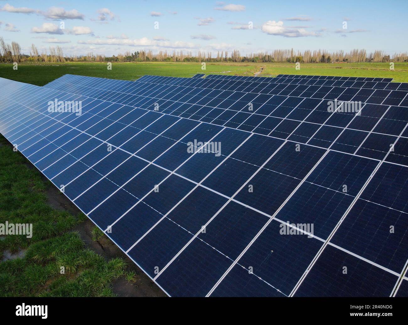 Aerial view of solar power plant solar panels. Electric panels for ...