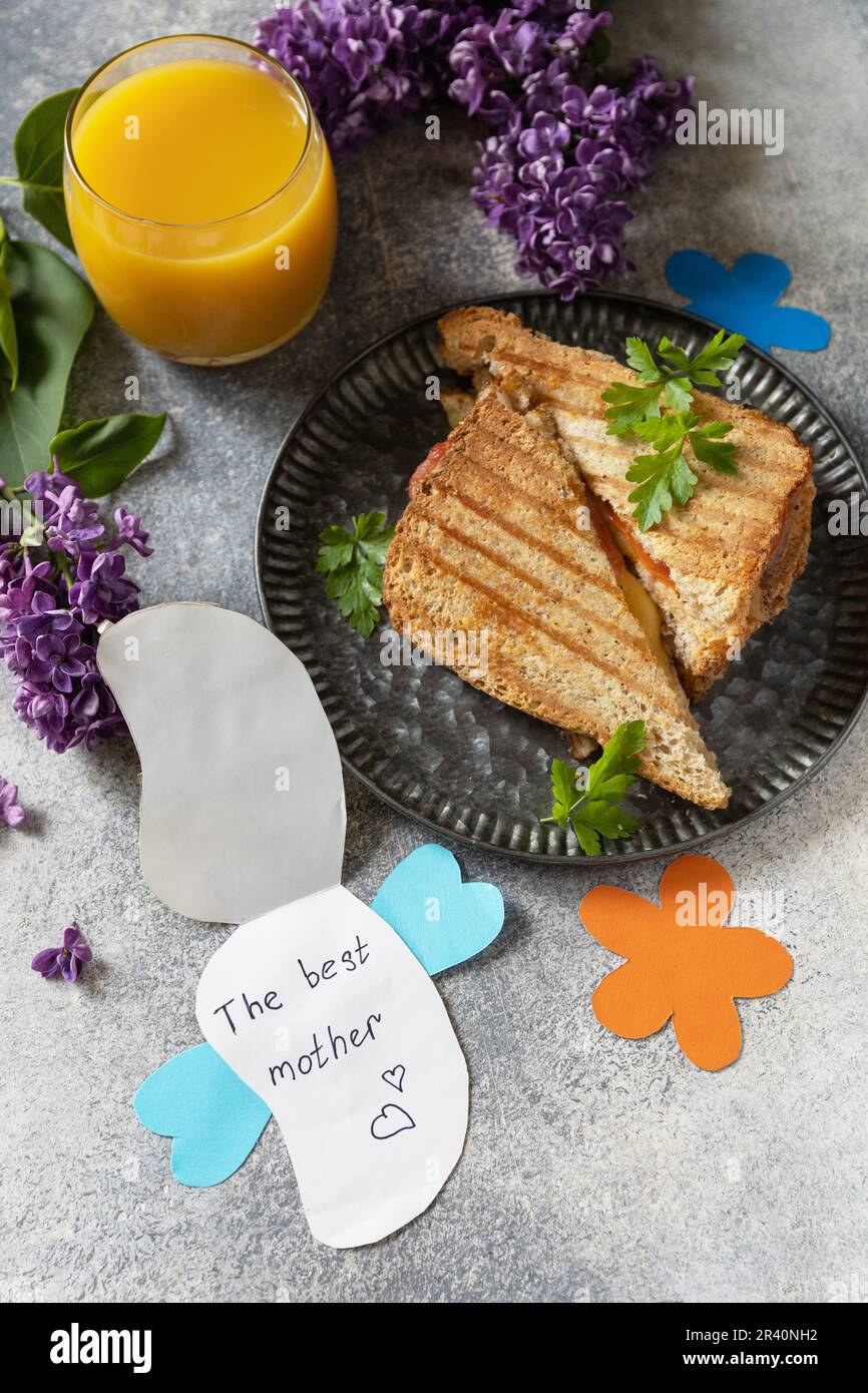 Breakfast and greeting card for her mommy on Mother's Day. Mother's Day ...