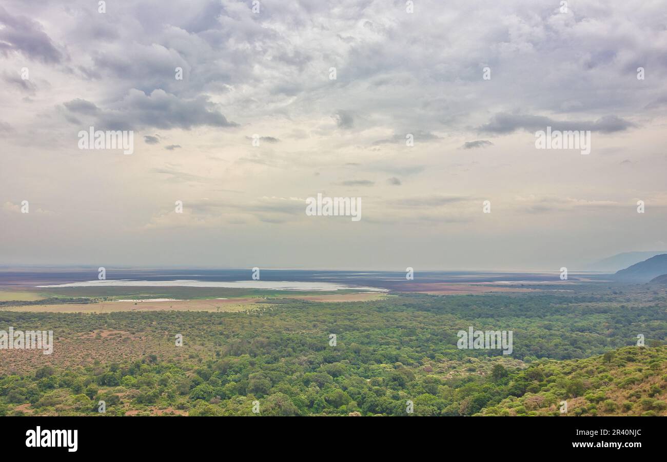 A Panoroma of the crater floor of the Ngorongoro crater, Tanzania Stock ...