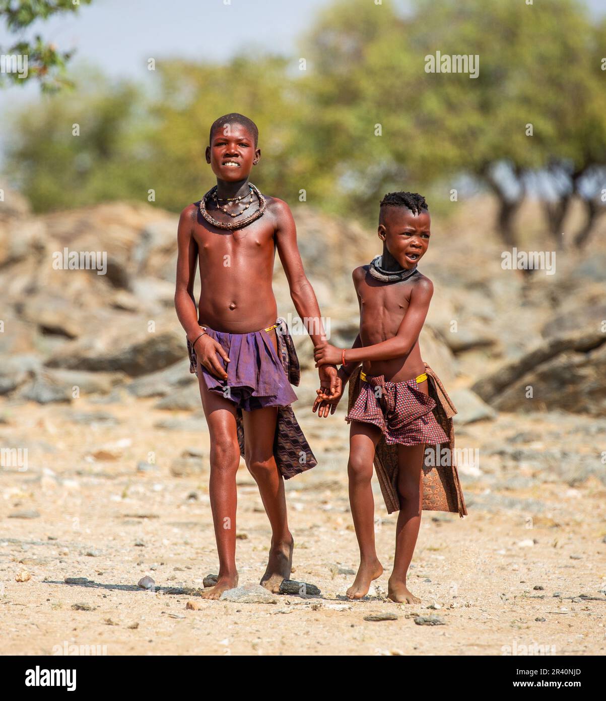 Two children of the Himba tribe in the desert Stock Photo - Alamy