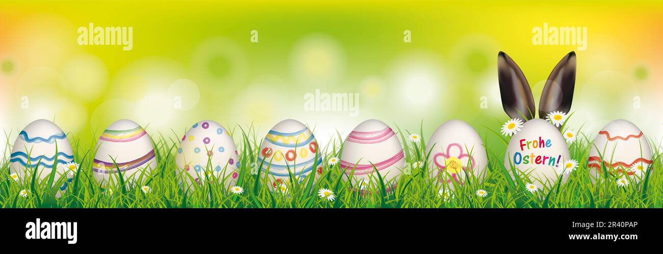 Natural Easter Eggs Ostern Rabbit Ears Spring Header Stock Photo - Alamy