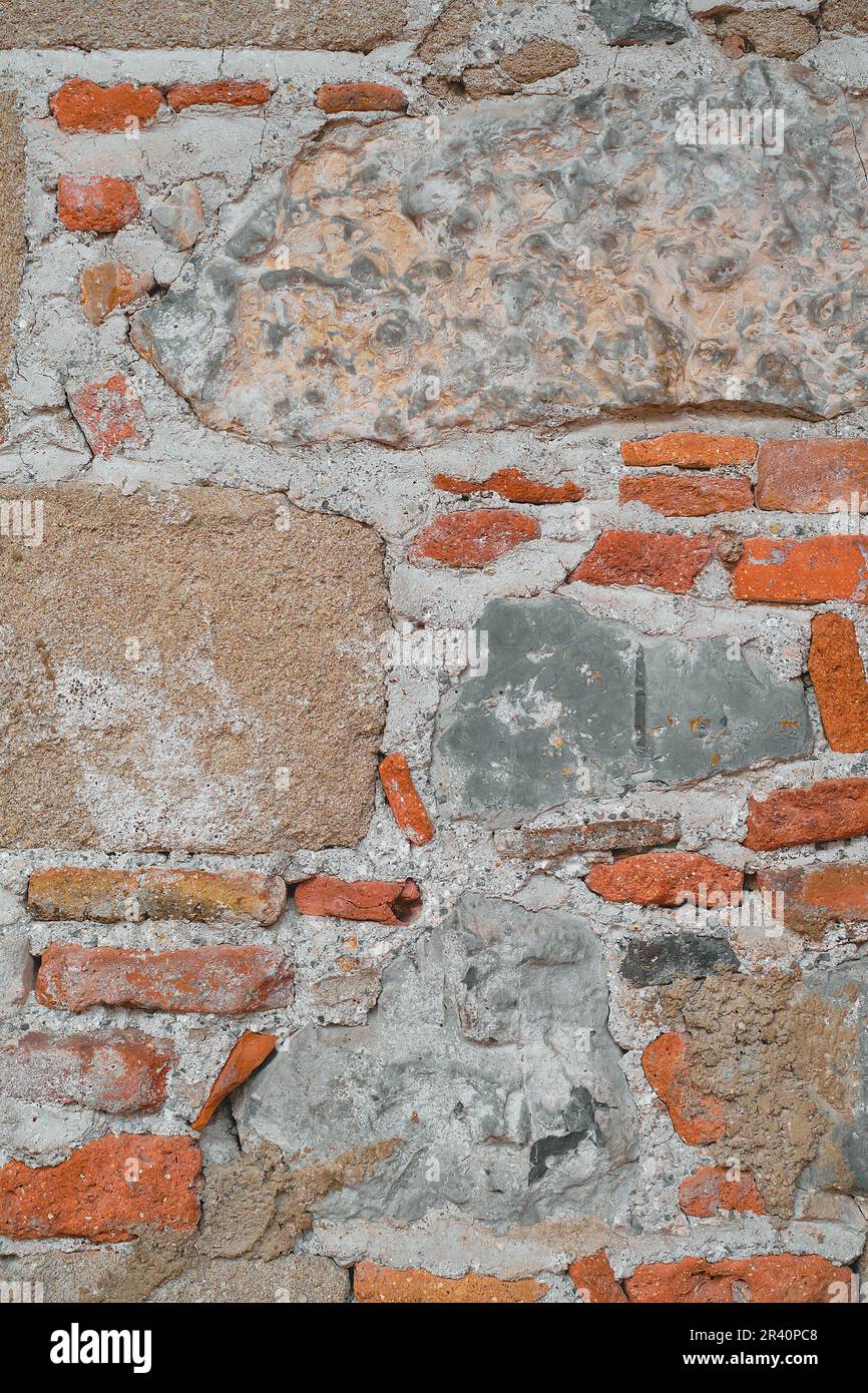 Vertical frame wall structure of an old house made of wild stone and ...