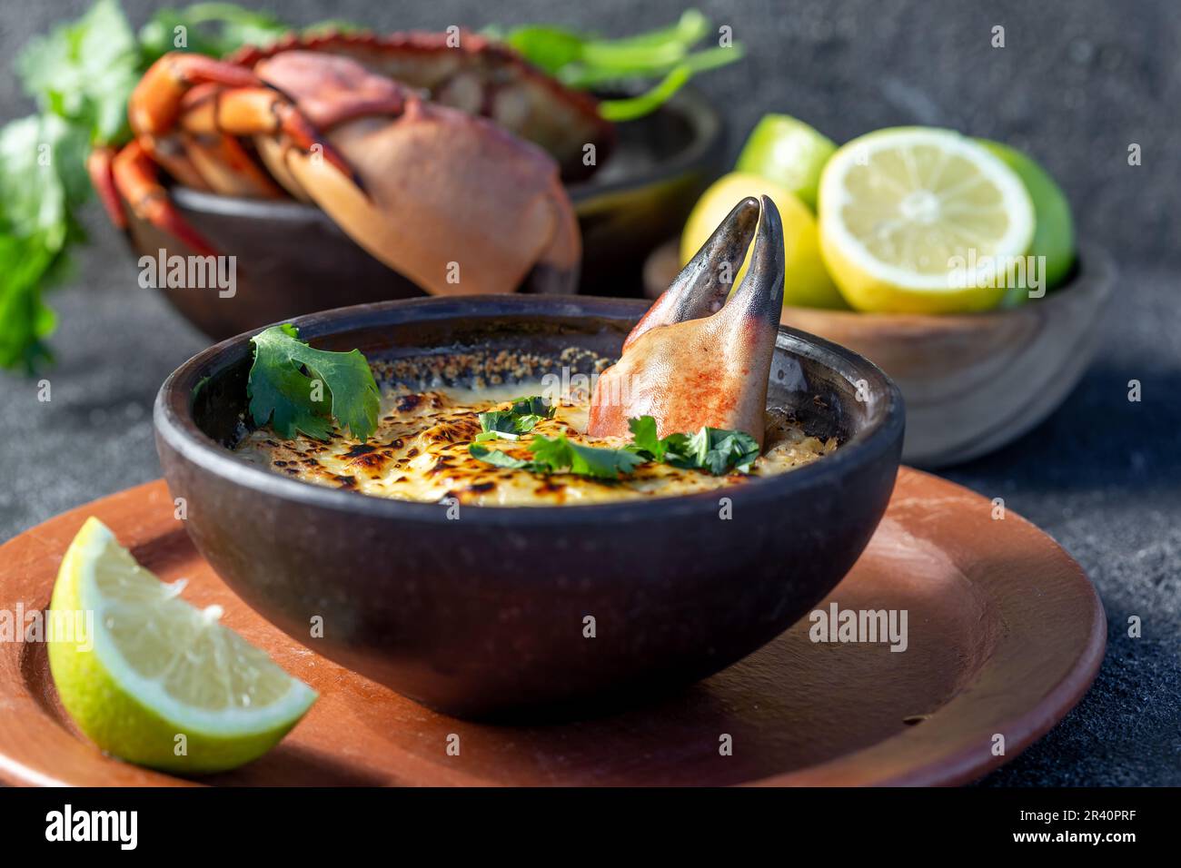 CHILEAN FOOD. Baked crabmeat crab meat with cheese, cream and bread ...