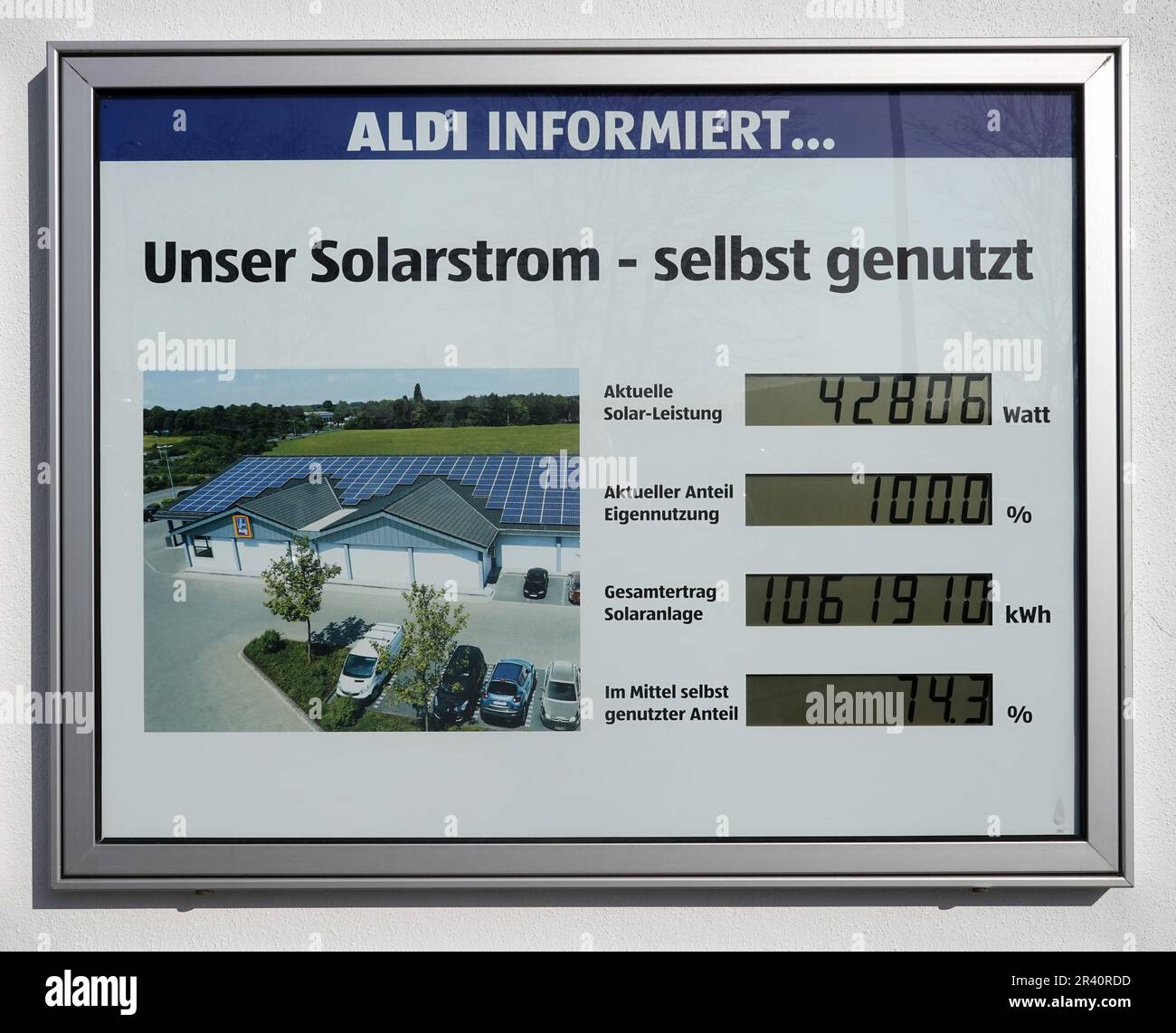Display screen for self-generated electricity at an ALDI SÃ¼d store ...