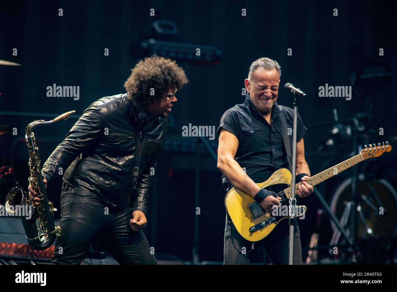 AMSTERDAM - Bruce Springsteen and saxophonist Jake Clemons perform with ...