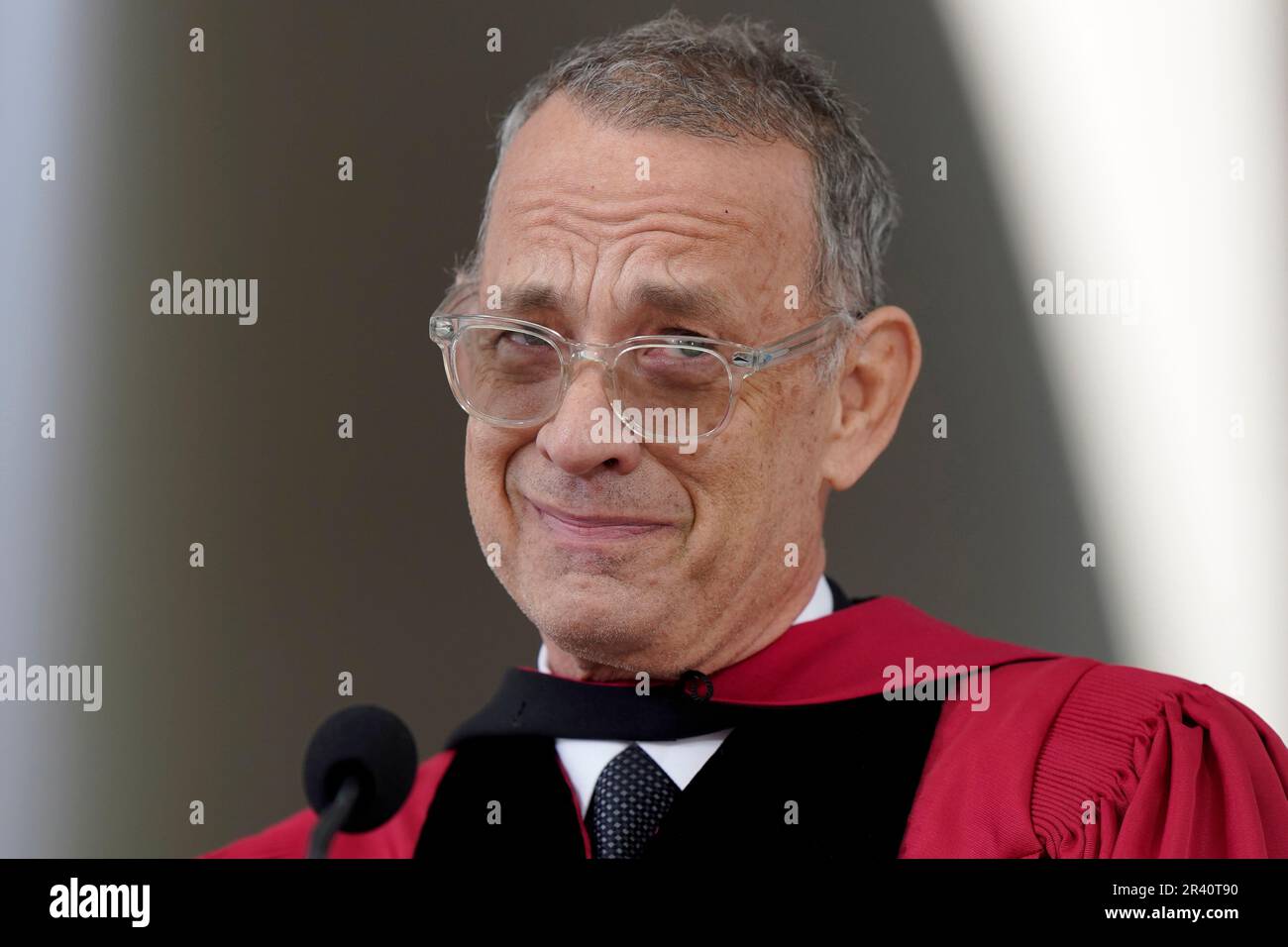Actor Tom Hanks delivers a commencement address during Harvard ...