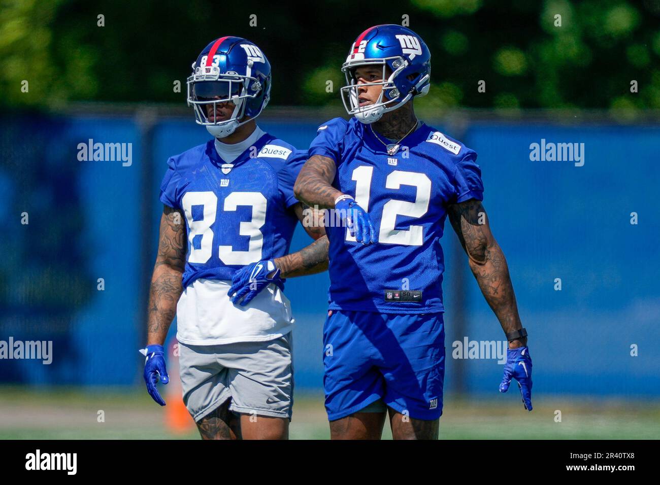 New York Giants tight end Darren Waller performs drills at the NFL ...
