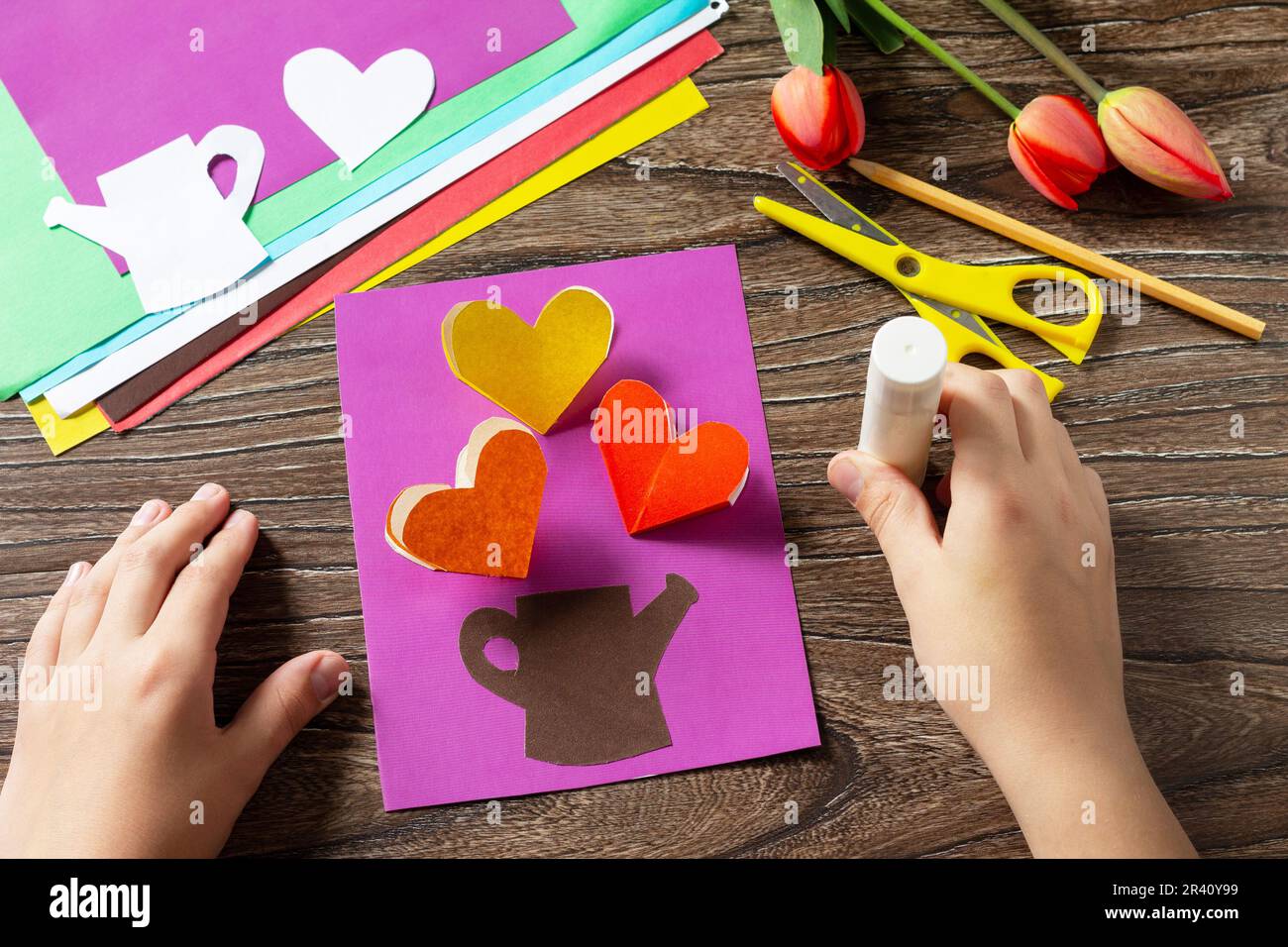 Instructions, step 6. Greeting card with bouquet flowers tulips on ...