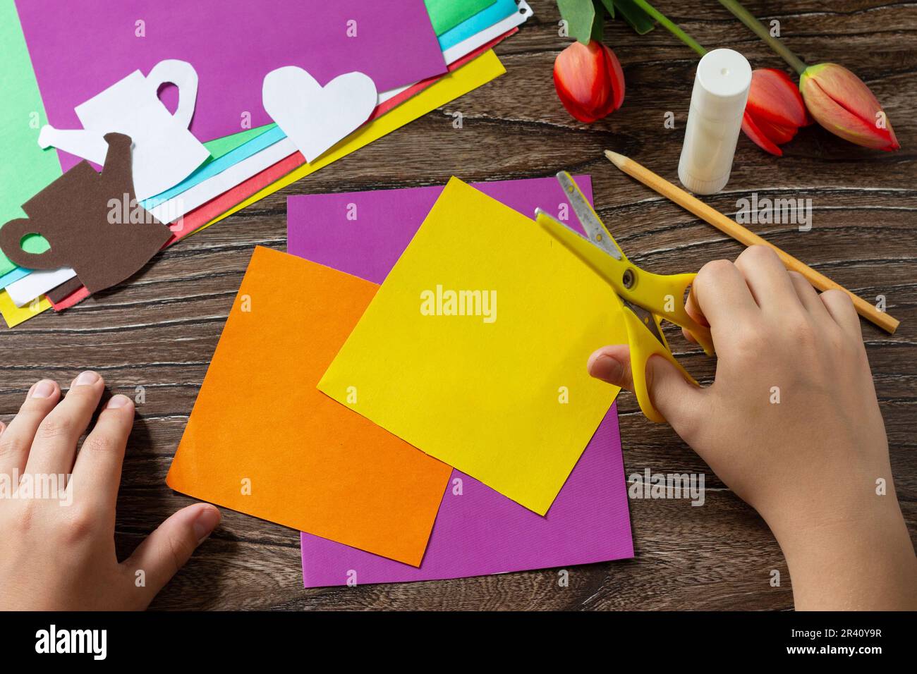 Instructions, step 3. Greeting card with bouquet flowers tulips on ...