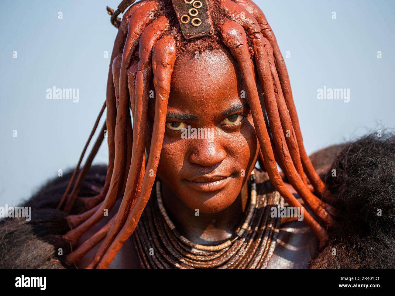 Portrait of a young woman of the Himba tribe with a traditional ...