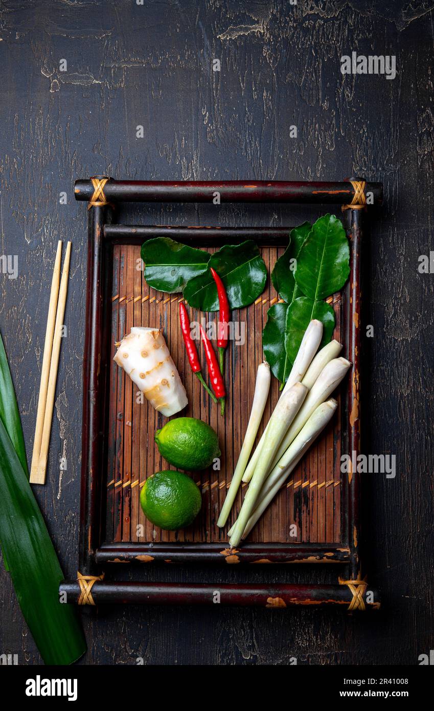 Asian food ingredients. Thai herbs and spices for thai cuisine on ...