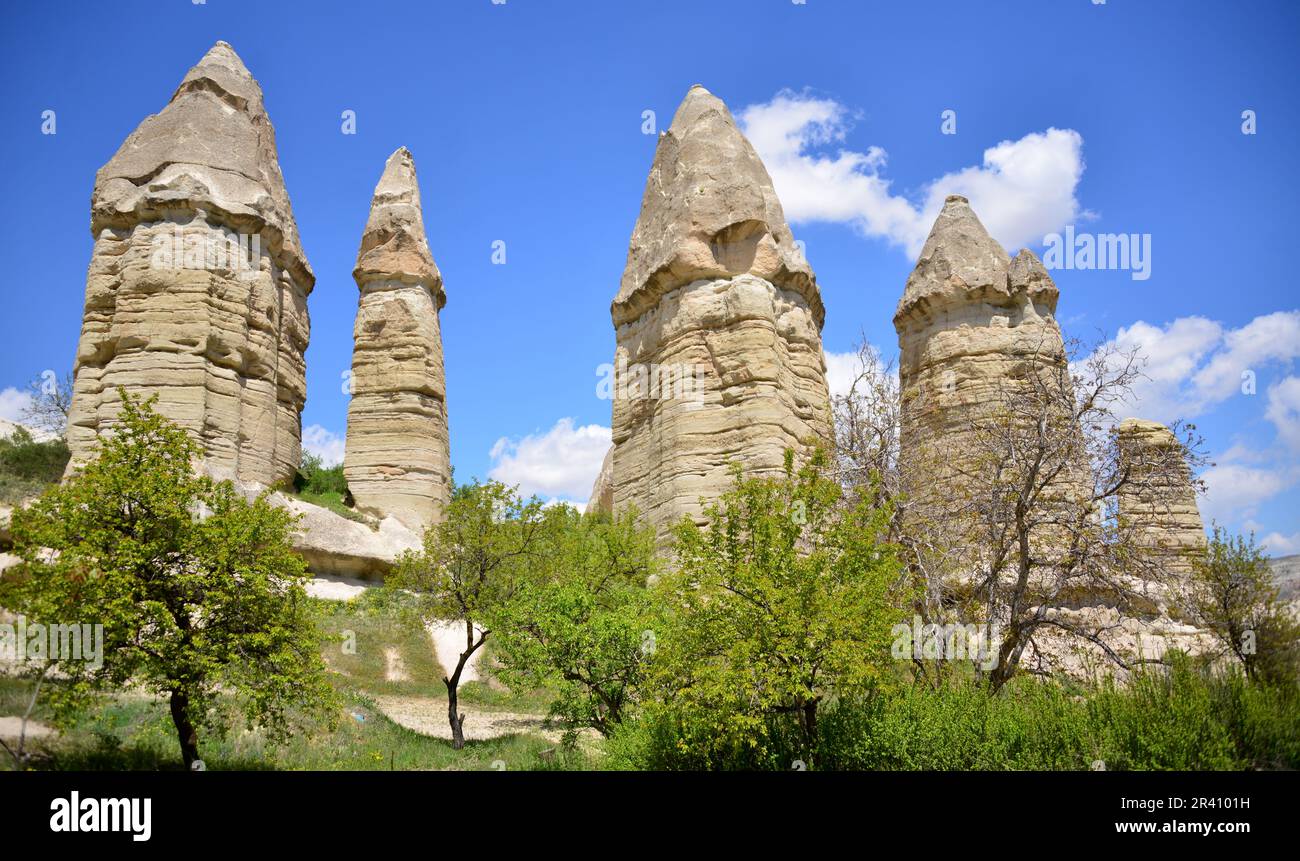 Goreme, positioned between the rock formations called fairy chimneys ...