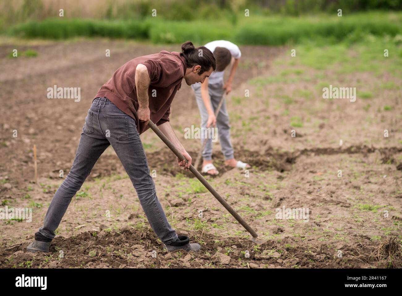 Senior man hoeing garden soil hi-res stock photography and images - Alamy