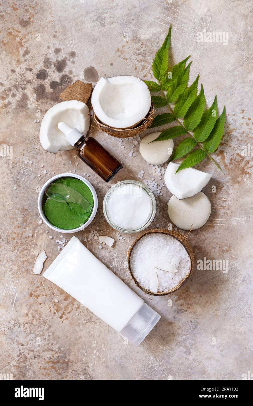 Natural organic cosmetics with coconut butter for body care, spa ...