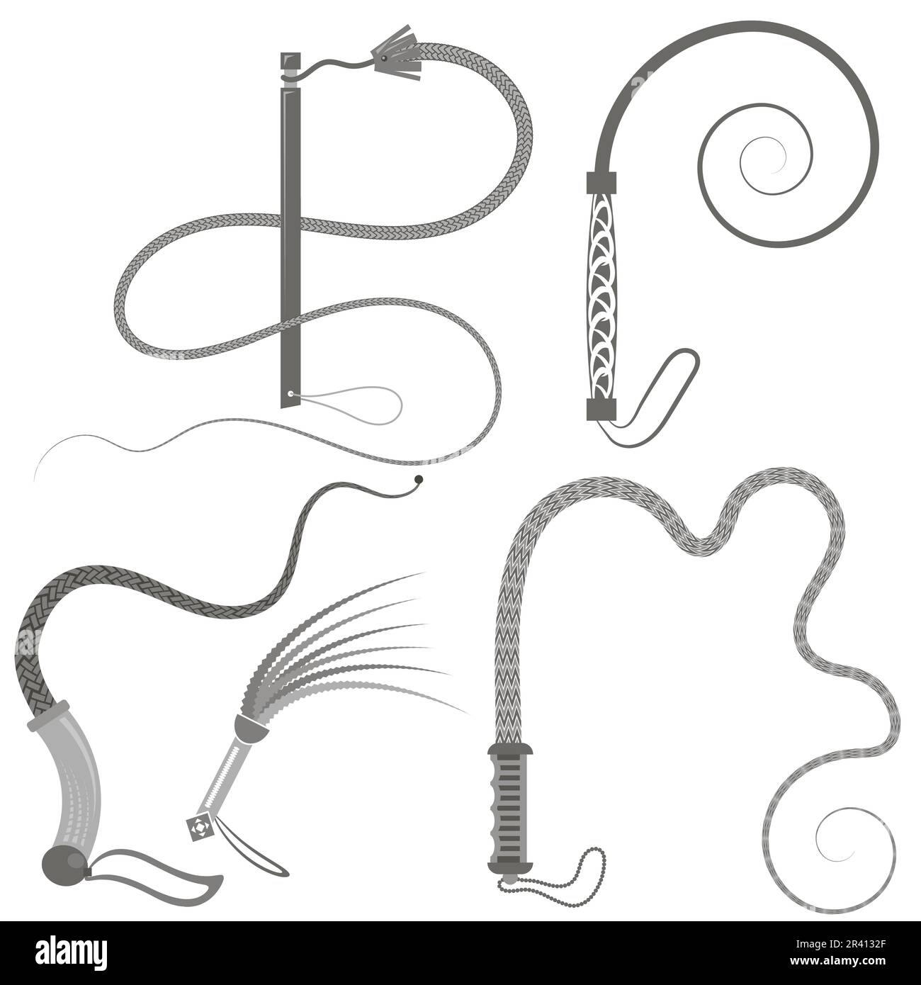 Vector grey leather whip icon set isolated on a white background Stock ...