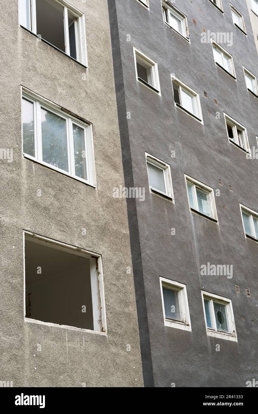 Vacant old residential building shortly before demolition in the city ...