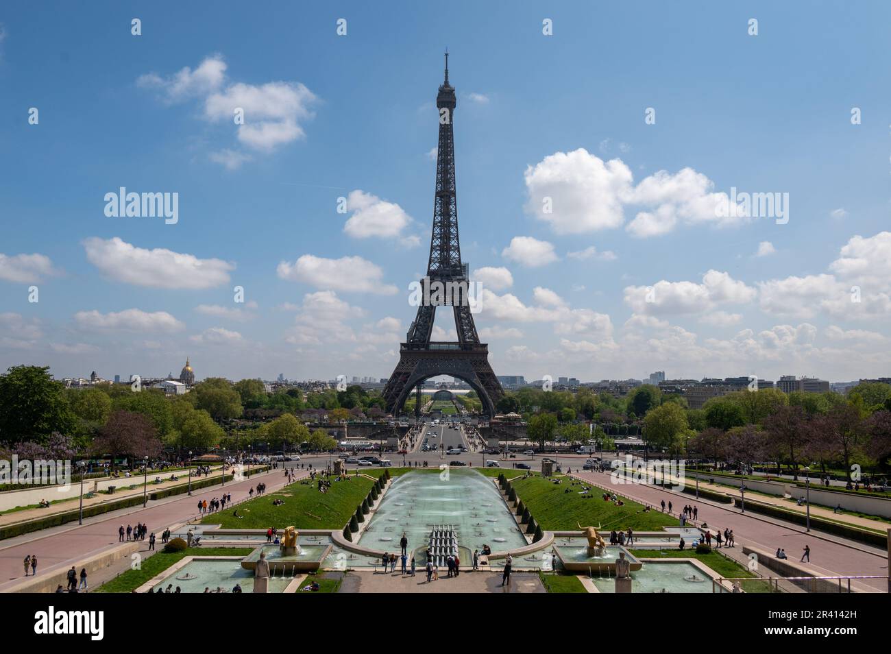 Paris Eiffel Tower and Trocadero garden in Paris, France. Eiffel Tower ...