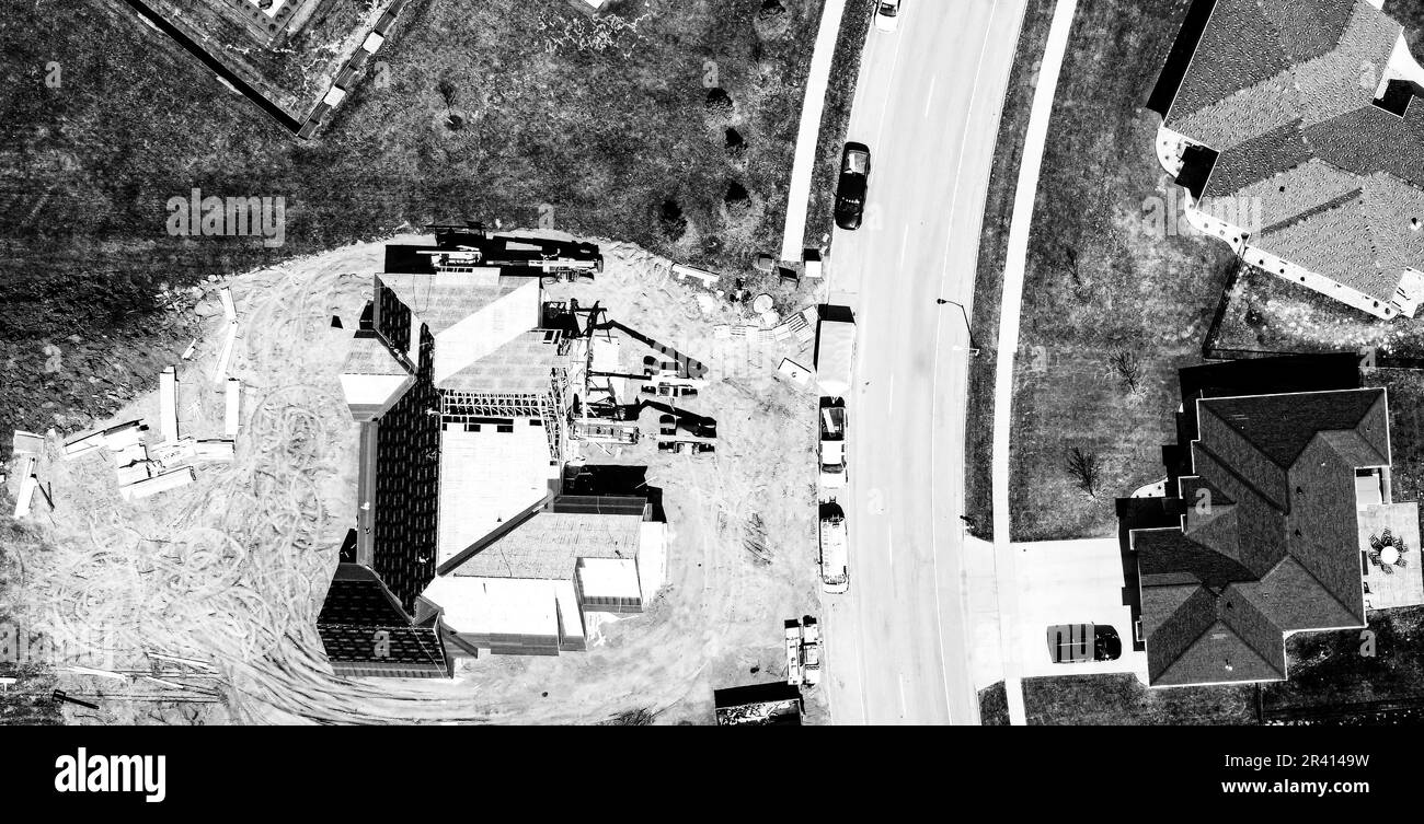 Drone overhead view or a roof installation with felt and water barrier ...