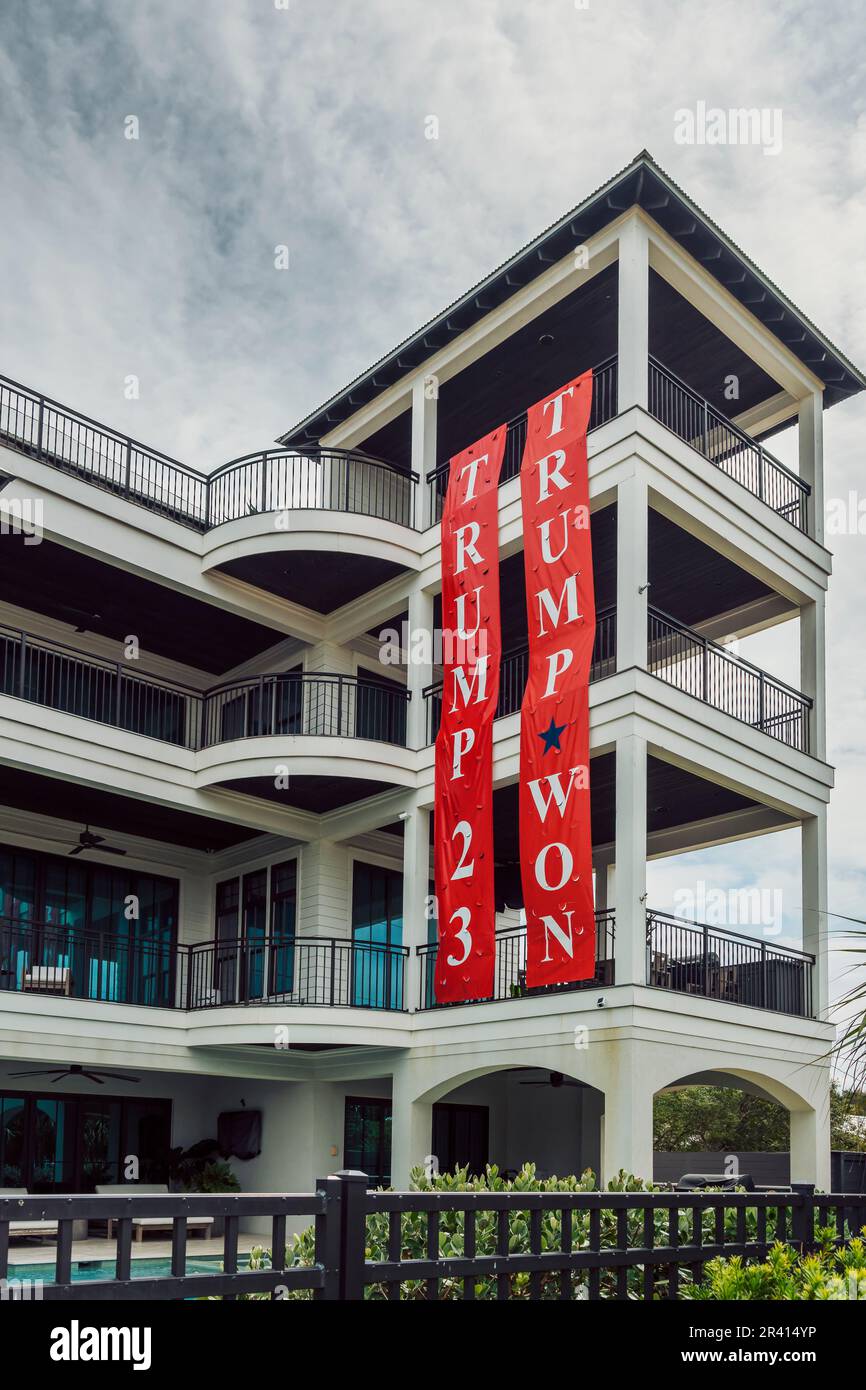 Donald Trump banners hung from a residence that indicate Trump Won and ...
