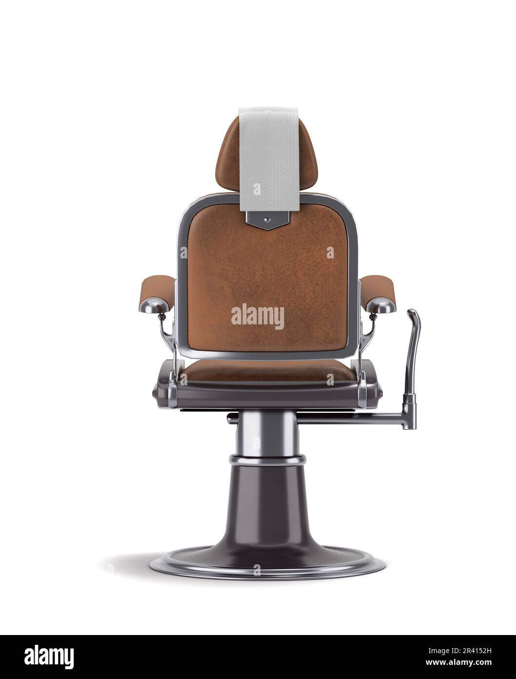 leather barber chair with chrome inserts back view 3d render on white ...