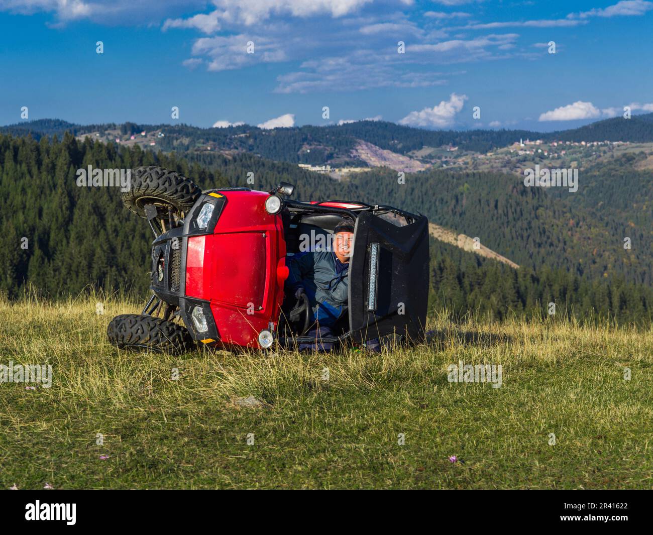 Accident on an adventure quad bike ride. The driver crashes after ...