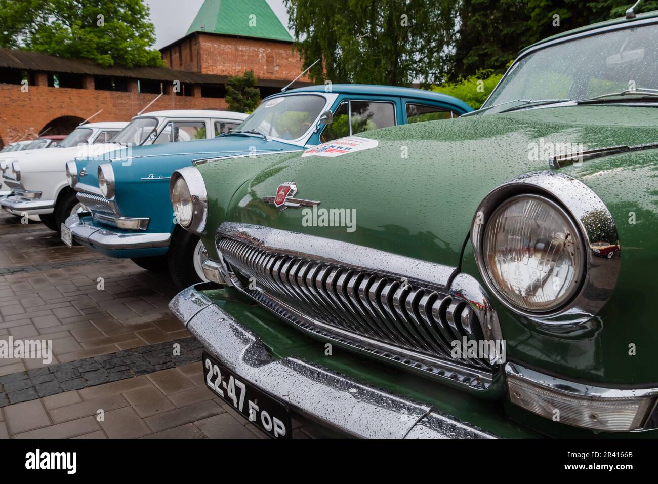 Green and blue GAZ M21 Volga at Classic Soviet Car Exhibition Stock ...