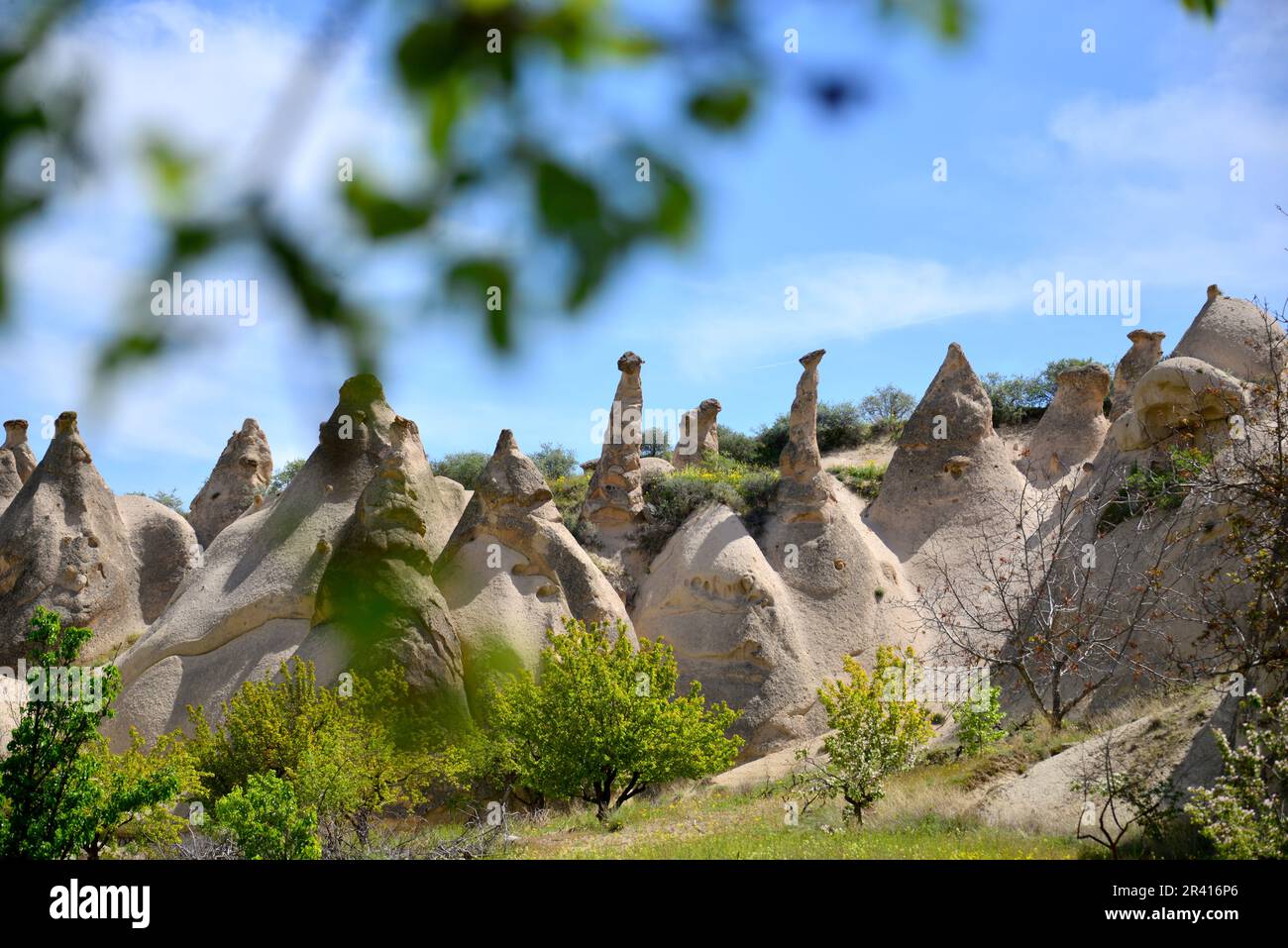 Goreme, positioned between the rock formations called fairy chimneys ...