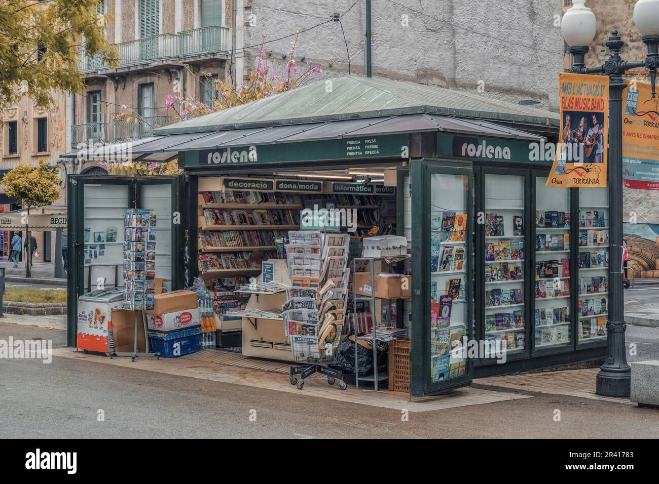 Newspaper and magazine kiosk on Rambla Nueva street in the city of ...
