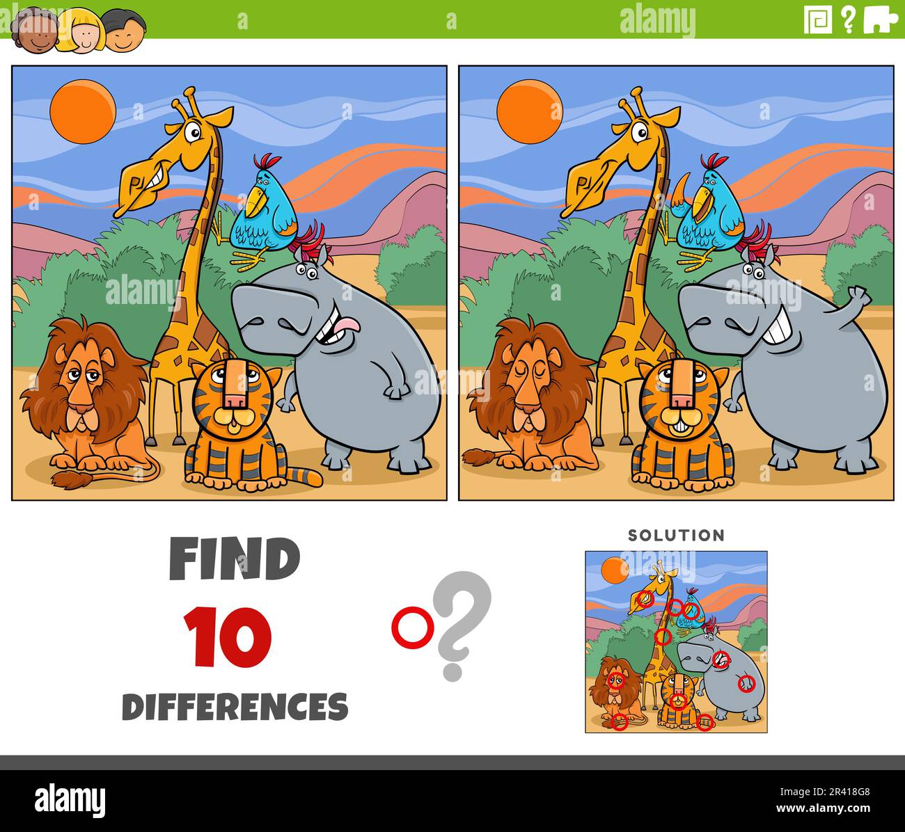 Differences game with cartoon Safari animal characters Stock Photo - Alamy Differences game with cartoon Safari animal characters Stock Photo - Alamy