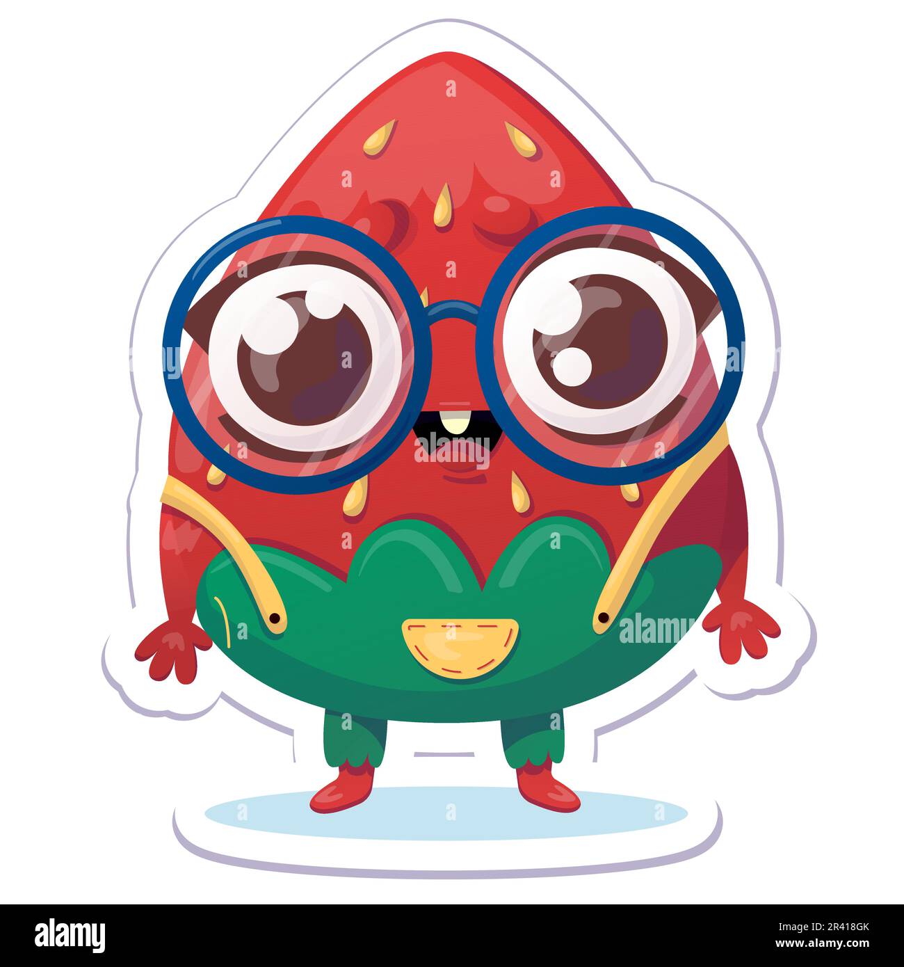 Vector illustration of strawberry character sticker with cute ...