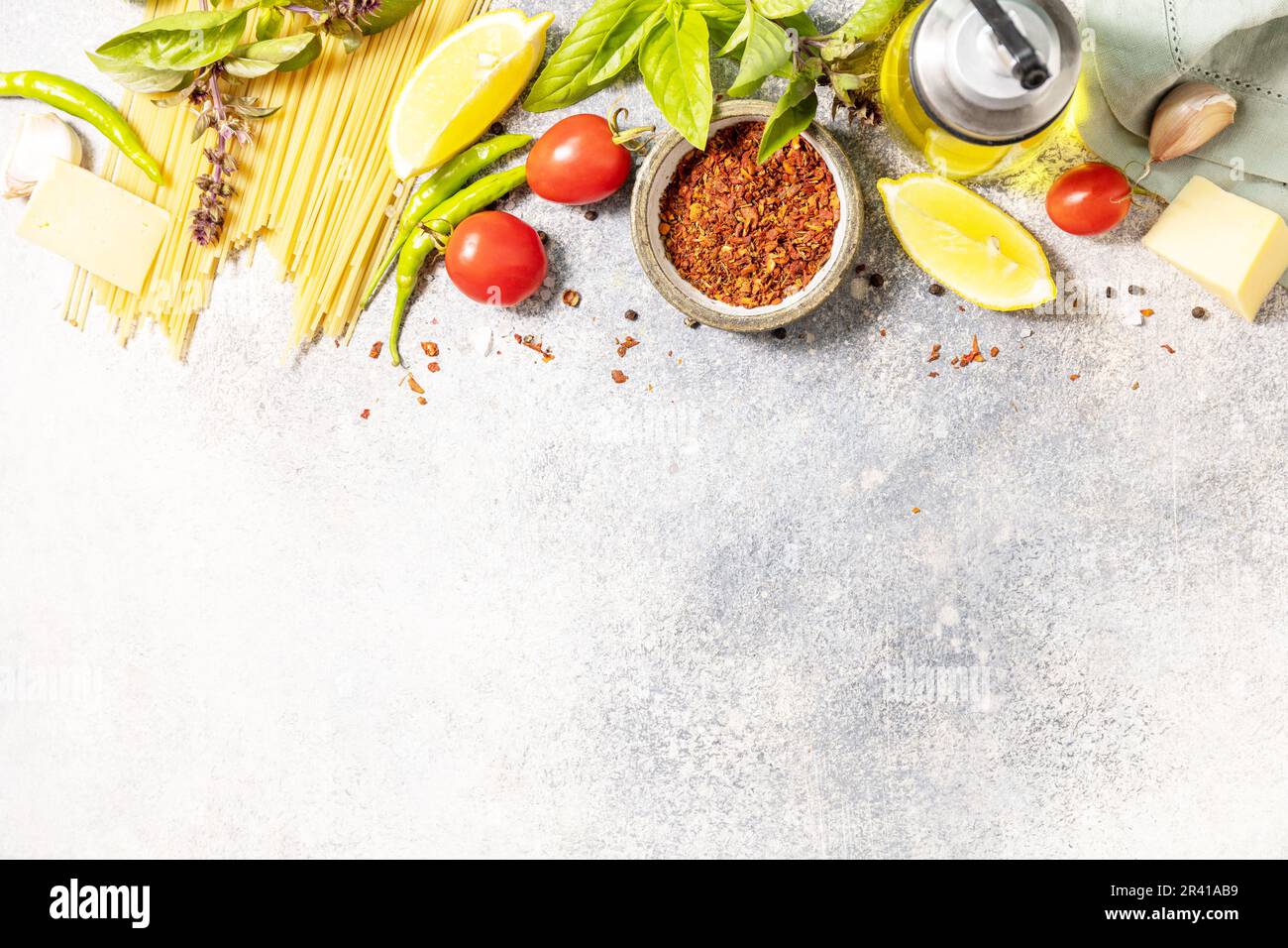 Italian food background. Cooking traditional italian pasta. Ingredients ...