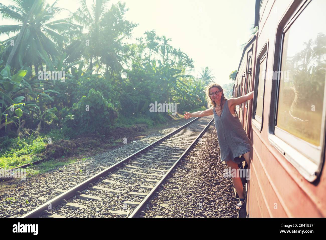 Girl in train Stock Photo - Alamy