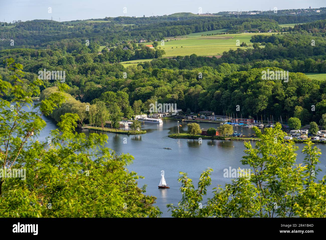 Lake Baldeney in Essen, Ruhr reservoir, view of the eastern shore ...