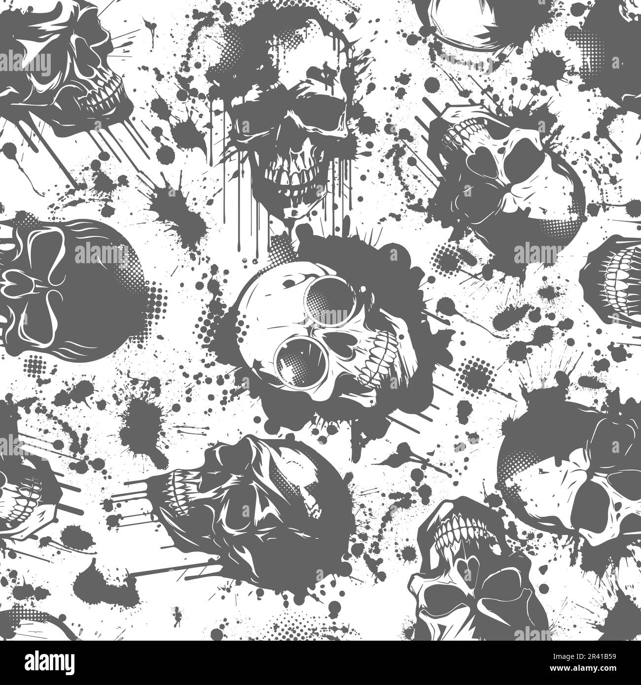Grunge grey seamless pattern with skulls. Vector illustration Stock ...