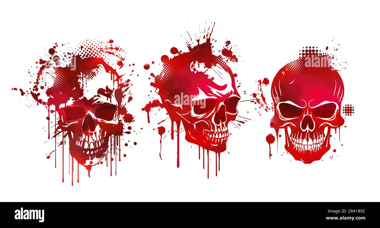 Vintage Retro Design Bloody Skull Illustration T-Shirt Printing Artwork ...