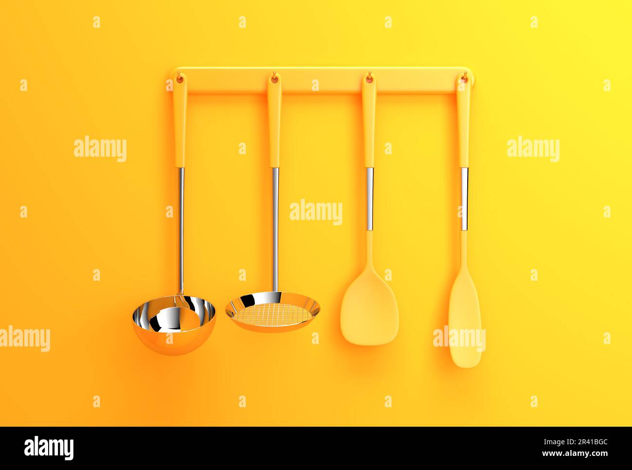 Set of kitchen tools in front of background - 3D Illustration Stock ...