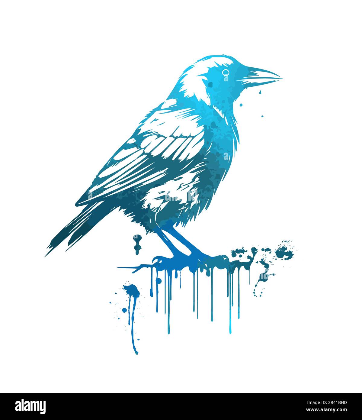 Blue raven standing in watercolor. Vector illustration Stock Vector ...
