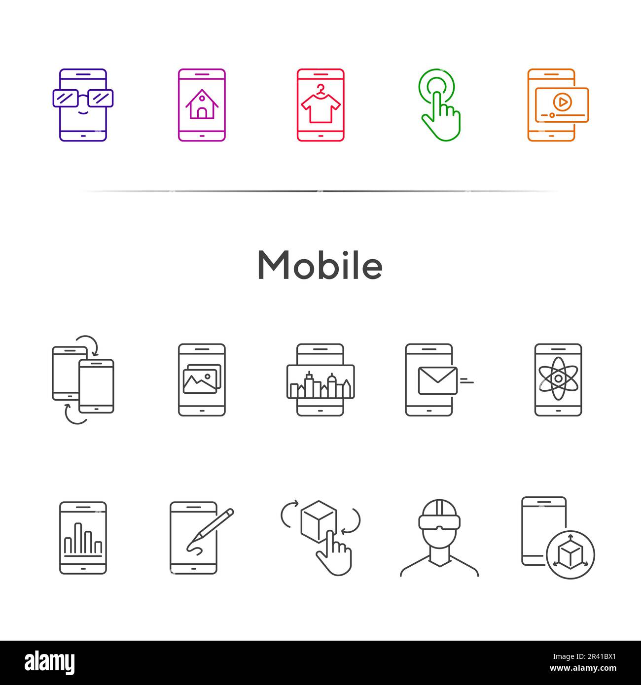 Mobile line icon set Stock Vector Image & Art - Alamy