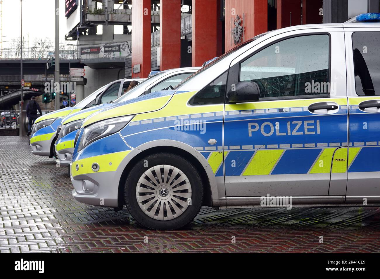 Three police cars in front of the district town hall Deutz - symbol ...