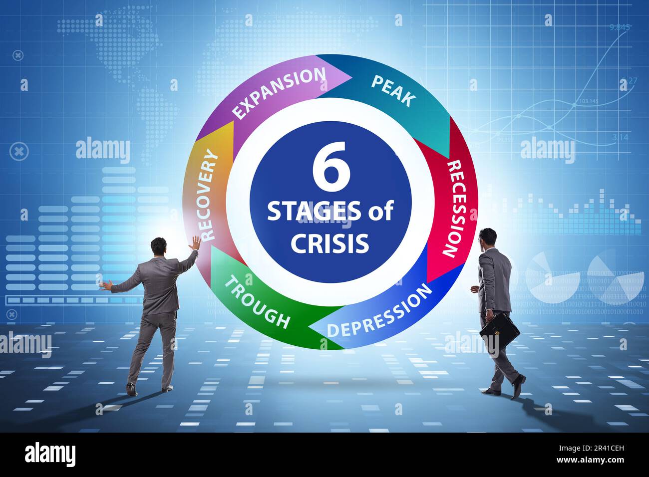 Illustration of six stages of crisis Stock Photo - Alamy