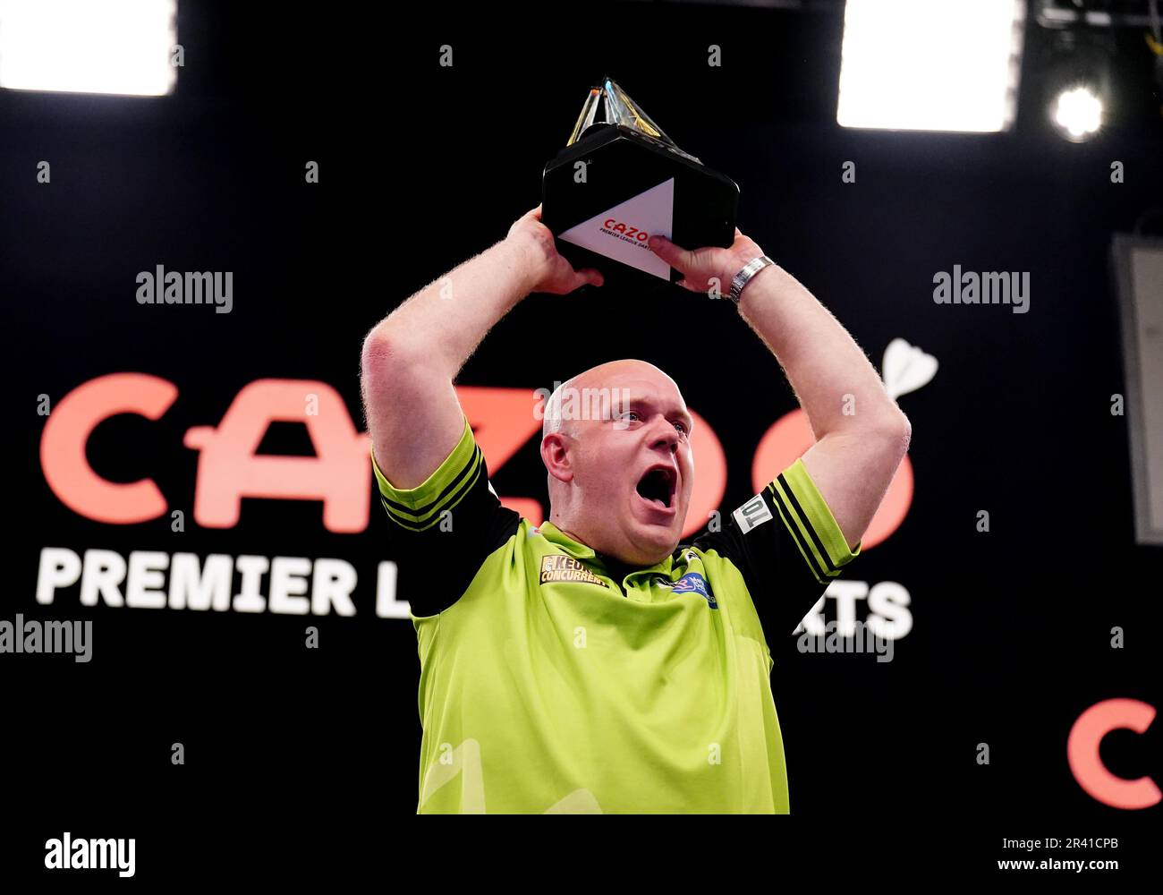 Michael van Gerwen celebrates winning the Cazoo Premier League at The ...