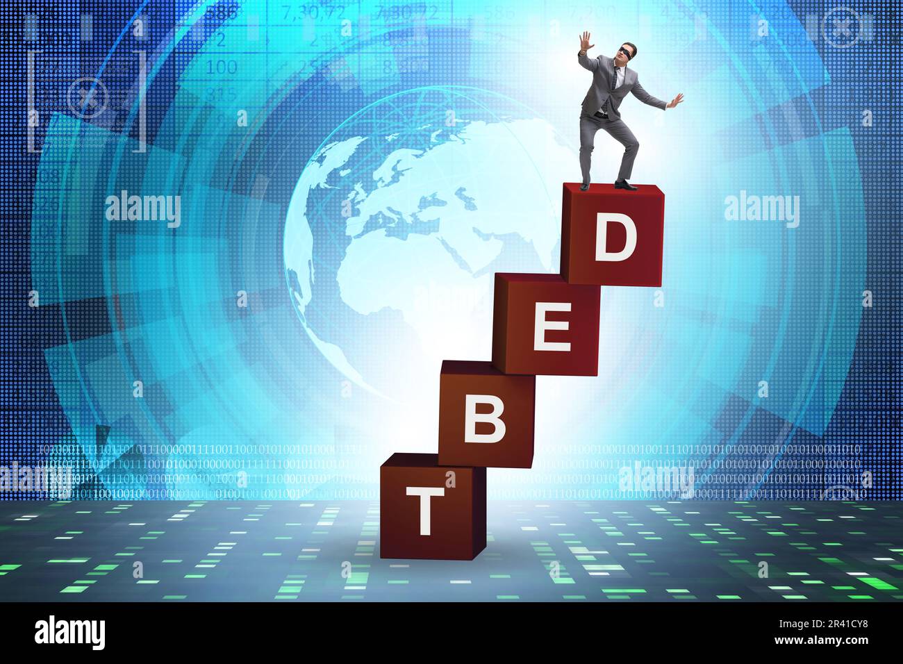 Debt and loan concept with businessman on cubes Stock Photo - Alamy