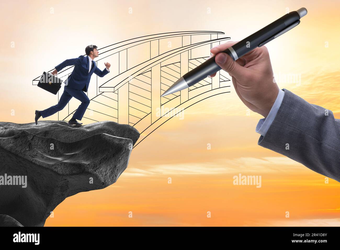 Hand drawing bridge in business concept Stock Photo - Alamy