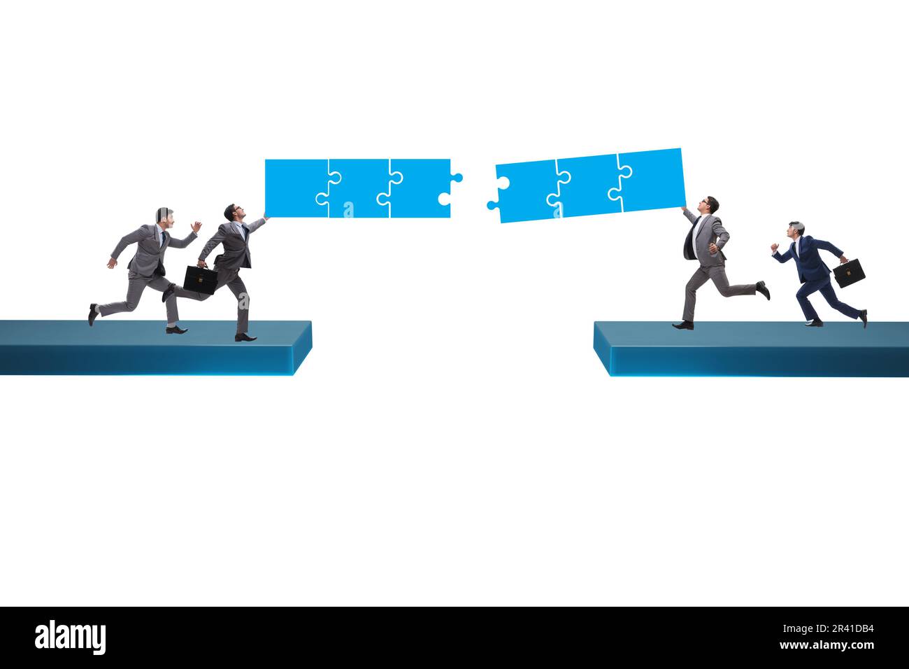 Concept of teamwork with bridge being built Stock Photo - Alamy