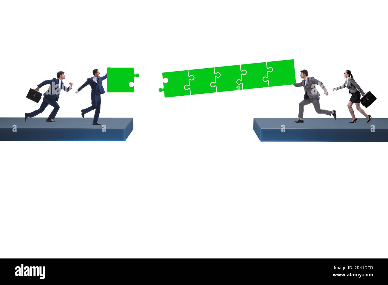 Concept of teamwork with bridge being built Stock Photo - Alamy